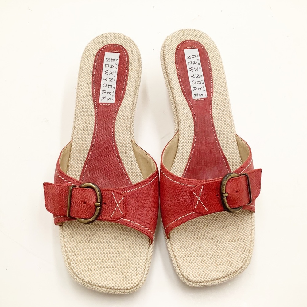 {Barney’s New York} Leather & Linen Mules - Gem